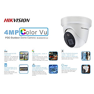Hikvision IP Camera DS-2CD2347G2-LU 4mm Lens IP Camera,PoE Camera Outdoor Indoor Fixed Turret Network Camera,Micro SD Card Slot Built-in mic H.265+ Waterproof English Version International