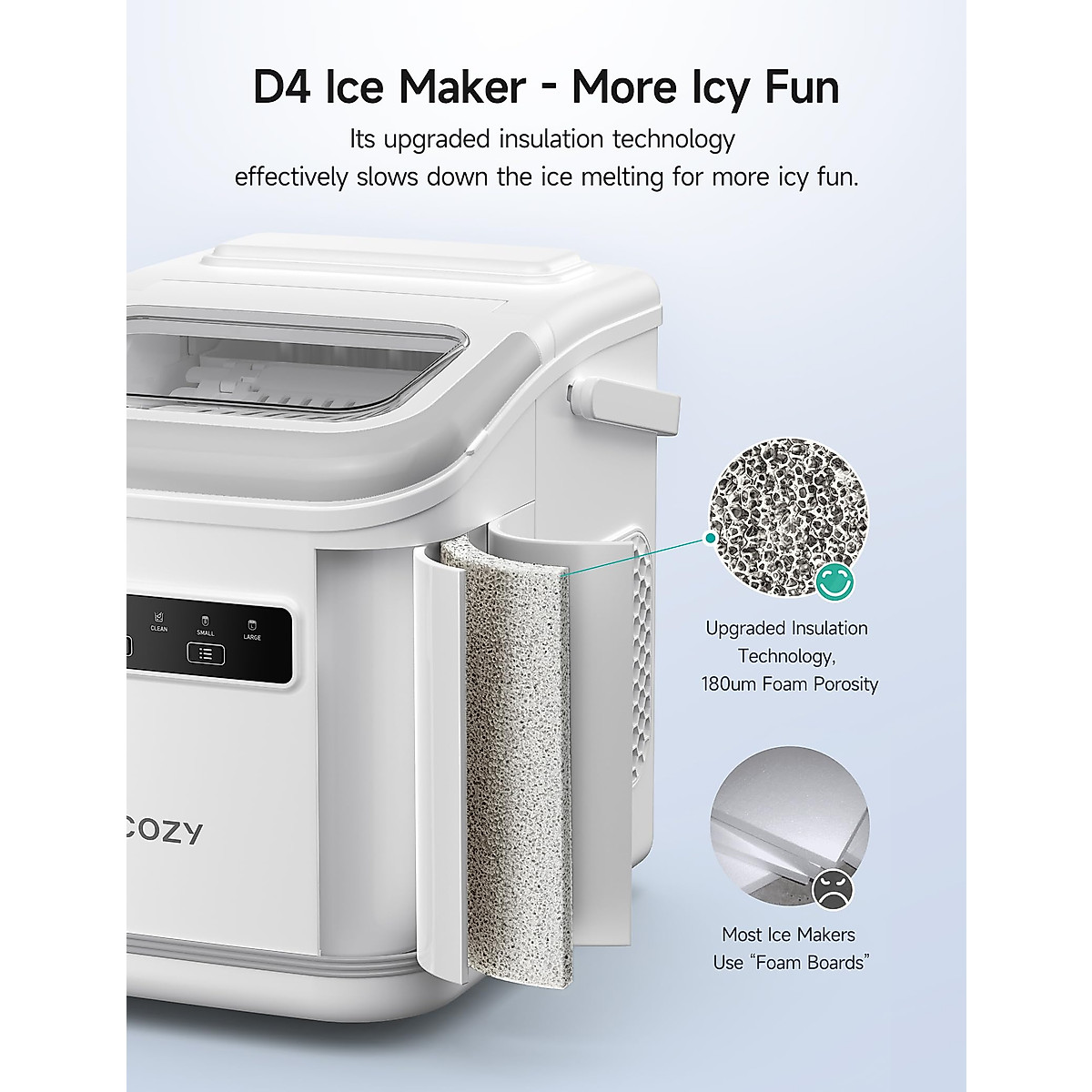 HiCOZY Countertop Ice Maker with Handle, Ice in 6Mins, 26 lbs/Day, Portable Ice Maker Machine with Self-Cleaning for Apartment/Under Cabinet/Kitchen/Office/Camping/RV/Home Bar（White）