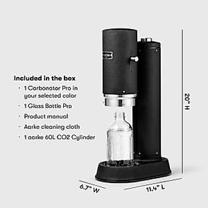 aarke Carbonator Pro, Sparkling & Carbonation Water Machine, Stainless Steel with Glass Reusable Bottle Volume 800 mL and CO2 Cylinder (Matte Black)