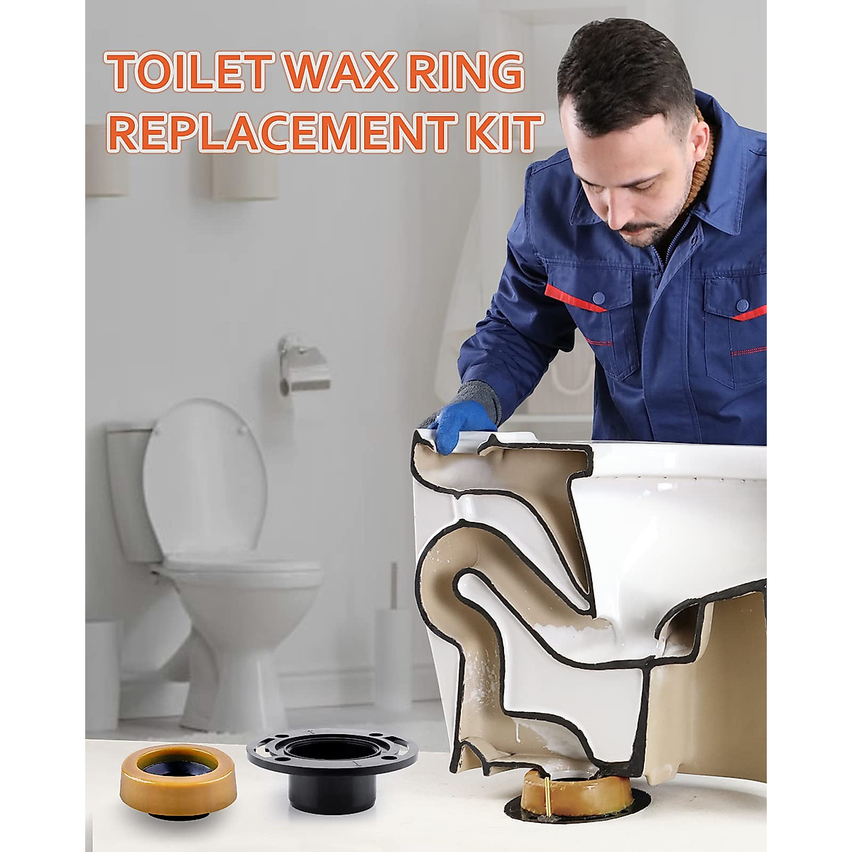 boeemi Toilet Flanges and Wax Rings for Toilets with Extended Flanges and Extra Thick Wax Rings for Floor Exit Toilets New Installation or Reinstallation 4" Waste Line for Plumbing Below Floor