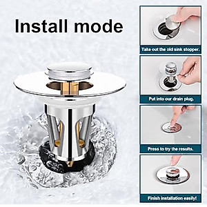 HAOMIAO Bathroom Sink Stopper(1.1-1.5inch, Brass Pop Up Wash Basin Plug Cover for Bathtub drains, Anti-Clogging Bath Plug Stopper Sink Drain Strainer with Basket (Chrome)