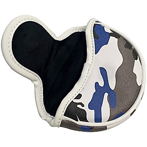Gbourly Golf Club Half Mid Mallet Camo Putter Cover Blue PU Leather Headcover Magnetic Closure