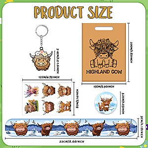 Lcnjscgo Highland Cow Party Favors Highland Cow Theme Slap Bracelets Key Chains Badges Temporary Tattoo Stickers Gift Bags for Kids Highland Cattle Farm Animal Birthday Party Supplies Baby Shower