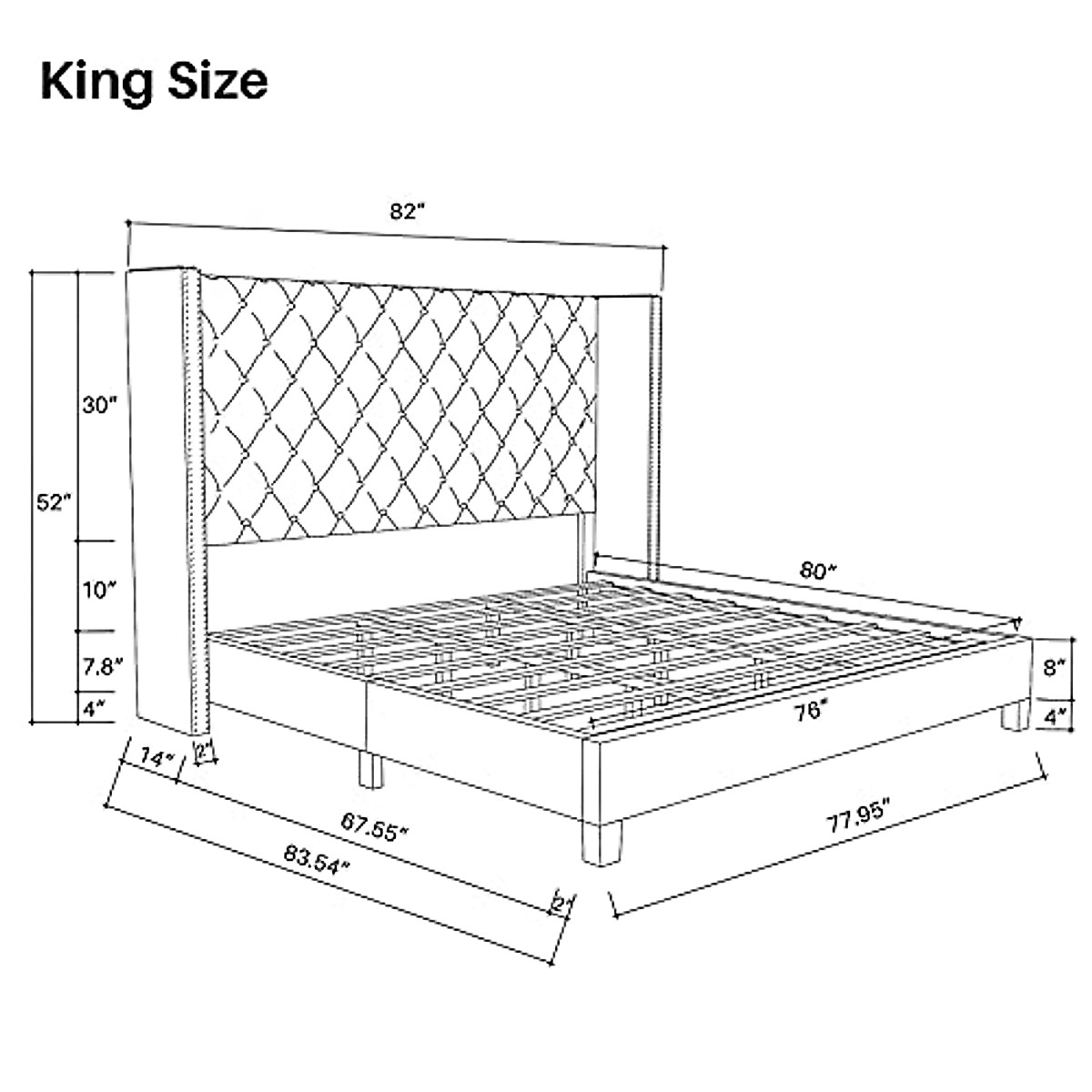 Nathaniel Home Aliyah Velvet Upholstered Platform Bed Deep Button Tufting Frame Bed with Wingback Headboard/Mattress Foundation/Wood Slat Support/No Box Spring Needed/Easy Assembly, Silver, King