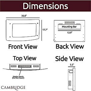 Cambridge Callisto 35" Wall Mounted Electric Fireplace Heater with Realistic Multi-Color Flame and Driftwood Log Display, White Curved Panel Wall Fireplace with Remote Control and Adjustable Heat