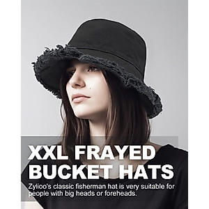 Zylioo XXL Oversized Tassel Bucket Sun Hat,Adjustable Fashion Travel Bucket Hats,Outdoor Beach Hats for Big Heads 24"-25" Beige