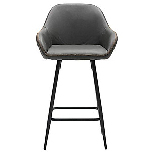 BTEXPERT 25 inch Bucket Upholstered Dark Gray Accent Dining Bar Chair Set of 2, 5091m Vintage Gray Stools (2) (5091M-2)
