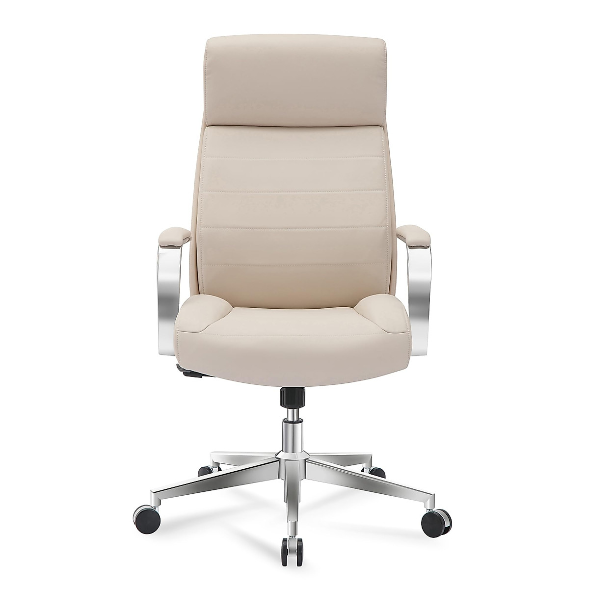 Realspace® Modern Comfort Modee Vegan Leather High-Back Executive Office Chair, Sand/Chrome, BIFMA Compliant