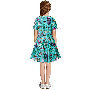 RAISEVERN Little Girl Dress Shark Octopus Turtle Ocean Short Sleeve Casual Sundress Kids Summer Swing Twirly Midi Dresses 2 Years Old