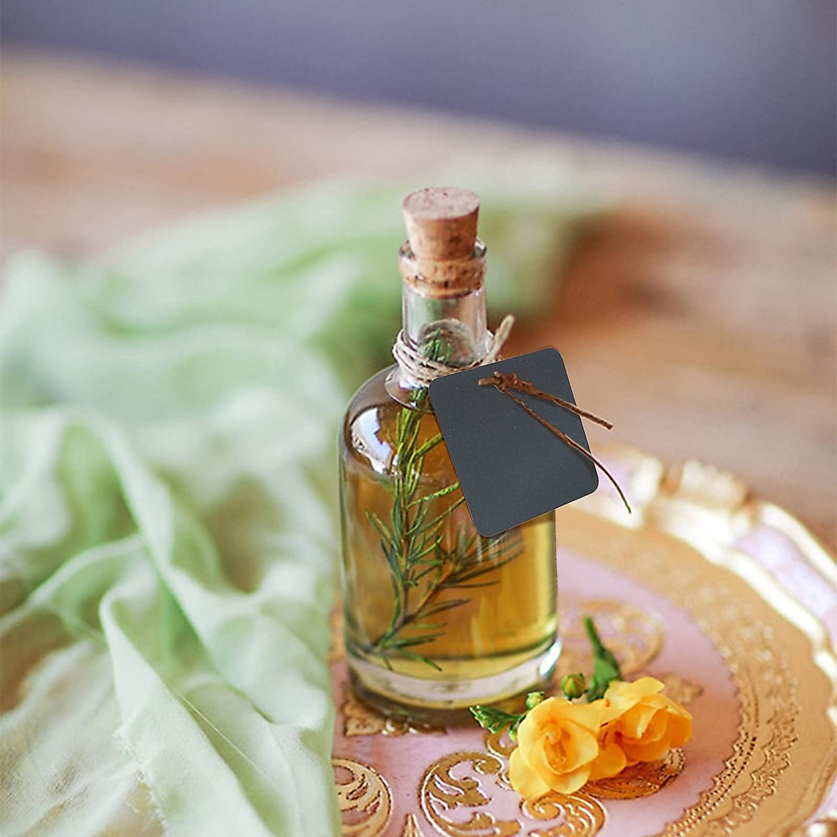 100 PCS Kraft Paper Gift Tags with 100 Feet Jute Twine 2.7’’x 1.5’’ Vintage Wedding Name Tags Price Hang Tags (Black)