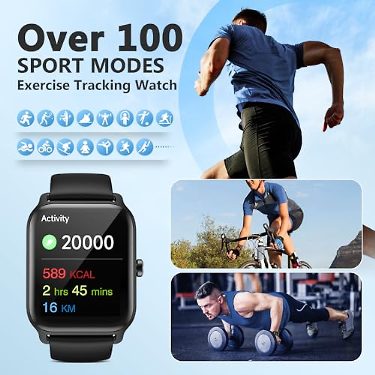 7-day Long Battery Life, Smart Watch for Women and Men, iPhone Android Compatible, Waterproof Fitness Tracker Smartwatch with Call, Alexa, Heart Rate/Spo2 Monitor, Sleep Tracker, 1.8 Inch (Black)