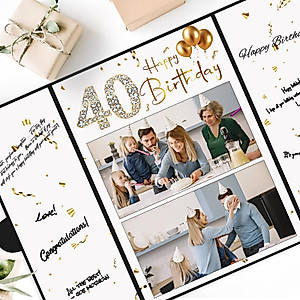 DARUNAXY Black Gold 40th Birthday Party Decorations, Happy 40th Birthday Alternative Signature Guest Book for Men Women 40 Years Old Table Sign Picture Frame Gift 40 Birthday Card Board Party Supplies