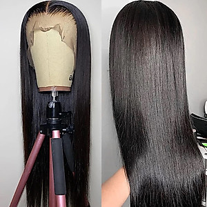 UNANCY Straight Lace Front Wigs Human Hair Pre Plucked Hairline Glueless 180% Density 13×4 HD Transparent Wigs for Women Human Hair with Baby Hair Natural Color (24 Inch)