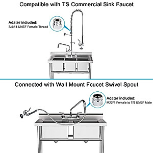 KANONEY Commercial Sink Sprayer with 45" Flexible Stainless Steel Hose, Pre-Rinse Dish Spray Valve Replacement Kit Assembly Sprayer Nozzle Head for Industrial Restaurant Kitchen Faucets, Gray