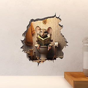 Mouse Sitting on Toilet in Mouse Hole Decal - Mouse Hole Sticker with 3D Effect - Funny Gift - Potty Training Gift Idea