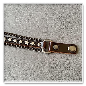 Xusamss Hip Hop Rivet Chain Leather Bracelet Alloy Star Cuff Bracelet,7.5inches