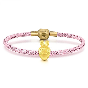 CHOW SANG SANG 999 24K Solid Gold Mini Charm Carrot Rabbit Charm Blessing Bracelet for Women 93571C