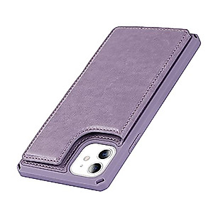 ShunJieTech for iPhone 11 Case,for iPhone11 Case,[ Credit Card Holder & Slot Wallet Case ] Back Shell Leather Cover Shockproof Protective Case with Strap(6.1")-Purple