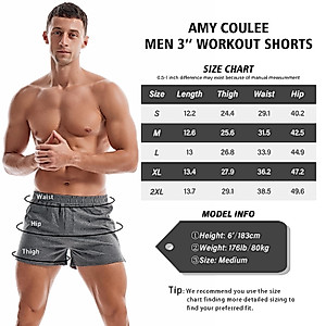 AMY COULEE Mens Gym Shorts 3" Bodybuilding Workout Shorts Lightweight Running Lounge Cotton Sleep Bottoms (M, Dark Gray)
