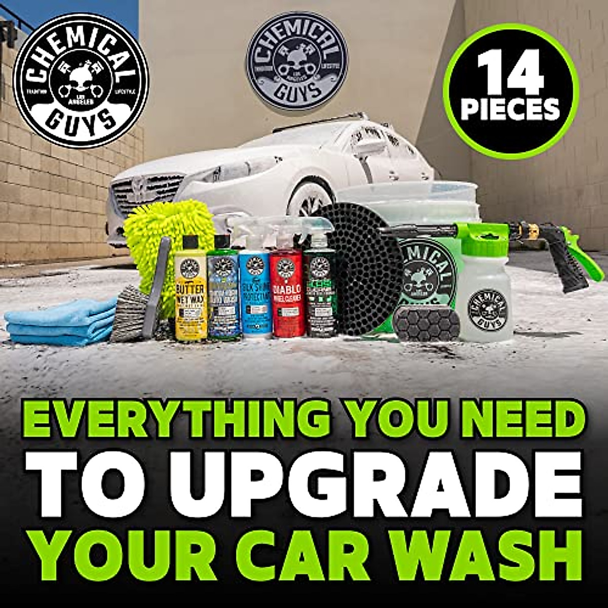 Chemical Guys HOL126 14-Piece Arsenal Builder Car Wash Kit with Foam Gun, Bucket and 16 oz Car Care Cleaning Chemicals & SPI22016 Total Interior Cleaner and Protectant, 16 fl oz