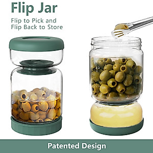 Luvan Glass Pickle Jar, 34oz Pickle Container with Strainer, LeakProof Pickle and Olive Hourglass Jar, Olive Jar with Airtight Lid, Green Multifunction Jalapeno Container, Pickle Flip Jar for Fridge