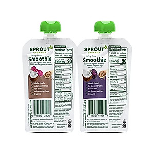 Sprout Organic Baby Food, Stage 4 Toddler Smoothie Pouches, Blueberry Banana & Berry with Coconut Milk Variety Pack, 4 Oz Purees (Pack of 12)
