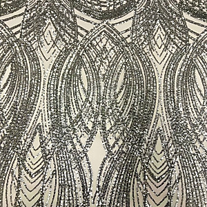 Fashion Fabrics LLC Silver Selena Wave Stretch Sequins Prom Couture Cocktail Lace Fabric - Sold by The Yard
