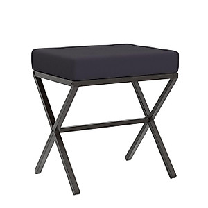 Cpintltr Velvet Ottoman Footrest Stool Tufted Vanity Stool Ottomans Thickened Cushion Footstool Mulifunctional Shoe Changing Seat Step Stools with Metal X Leg for Living Room Bedroom Black
