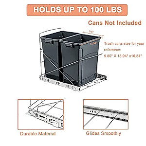 Glolaurge Pull Out Trash Can Under Cabinet (Cans Not Included), Adjustable Sliding Garbage Can Shelf, Dual Recycling Bins Hardware for Kitchen Cabinet