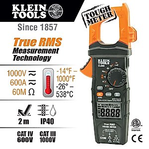 Klein Tools CL800 Digital Clamp Meter & RT250 GFCI Receptacle Tester with LCD Display, for Standard 3-Wire 120V Electrical Outlets