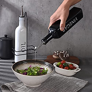 Wartter Oil and Vinegar Dispenser Set,White Olive Oil Dispenser Bottle and Black Vinegar Bottle with Stainless Steel Pouring Spout,Farmhouse Glass Set for Farmhouse Kitchen- 17 OZ
