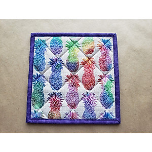 Rainbow Pineapple Potholders Set of 2 Handmade Hospitality Hostess Gifts Under 20 Summer Kitchen Linens Insulated Hot Pads Pair Quilted Trivets Charleston SC Themed Kitchen Decor