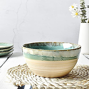 Bosmarlin Ceramic Soup Bowl Set of 4, 26 Oz, Stoneware Cereal Bowl for Oatmeal, Salad, Dishwasher and Microwave Safe, Reactive Glaze (Green, 6 in)