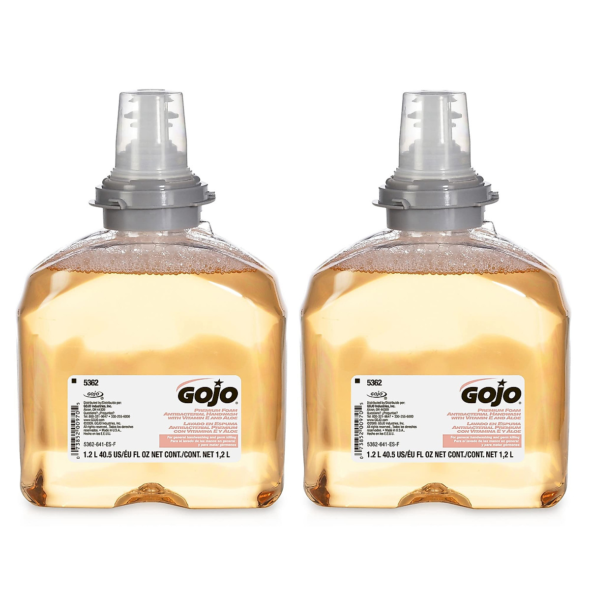 GOJO TFX Premium Foam Antibacterial Handwash, Fresh Fruit Scent, 1200 mL Foam Hand Soap Refills TFX Touch-Free Dispenser (Pack of 2) - 5362-02