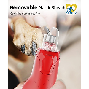 Casfuy Dog Nail Grinder Quiet - (45db) 6-Speed Pet Nail Grinder with 2 LED Lights for Large Medium Small Dogs/Cats, Professional 3 Ports Rechargeable Electric Dog Nail Trimmer with Dust Cap(Red)