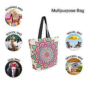 ALAZA Ethnic Boho Hippie Bohemian Canvas Tote Bag Top Handle Purses Large Totes Reusable Handbags Cotton Shoulder Bags for Women Travel Work Shopping Grocery