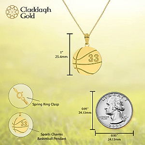 Sports Charms Certified 10k Yellow Gold Personalized Basketball Pendant with Your Name and Number