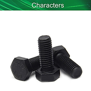 Yinpecly M12 x 30mm Carbon Steel Grade 12.9 External Hex Head Screw Bolts Metric Fully Thread Hexagon Bolts Fastener, 37.8 x 19 x 19mm (Lx W x H) for Machinery Furniture Hardware Black 5pcs