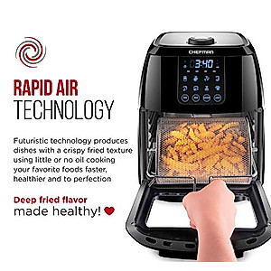 Chefman 6.3-Qt 4-In-1 Digital Air Fryer+, Rotisserie, Dehydrator, Convection Oven, XL Family Size, 8 Touch Screen Presets, BPA-Free, Auto Shutoff, Accessories Included, Black