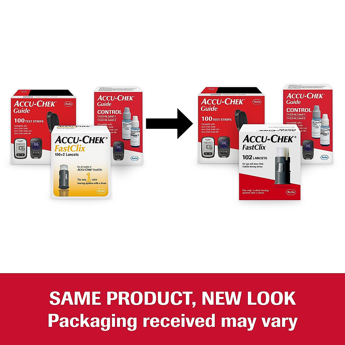Accu-Chek FastClix Diabetes Blood Sugar Test Kit for Diabetic Glucose Monitoring: 102 FastClix Lancets, 100 Guide Test Strips, and Control Solution (Packaging May Vary)
