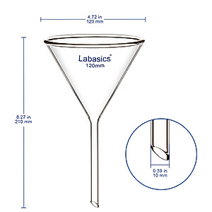 Labasics 2-Pack Glass Heavy Wall Funnel Borosilicate Glass Funnel, Short Stem 120 mm Diameter, 120 mm Stem Length