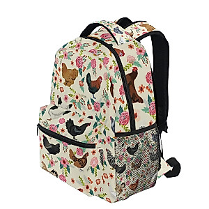 CHIFIGNO Chickens and Floral Lightweight Printed Bookbags School Backpacks for Teens and Girls