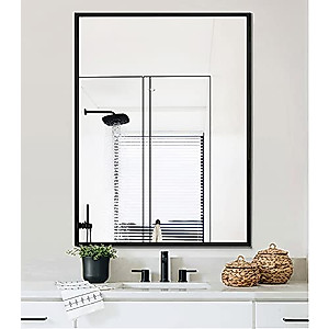 KIMREAL Bathroom Mirror 30x40 Inch, Black Frame Mirror 30"x40", Rectangle Wall Mounted Mirror, Metal Framed Vanity Mirror for Wall 30 by 40, Modern Mirror Hangs Horizontal Or Vertical