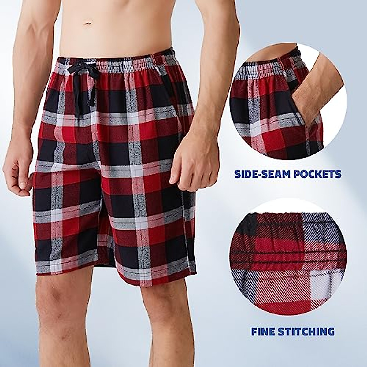 Men's Pajama Shorts Comfy Yarn-dye Woven Sleep Shorts Plaid Bottoms Loungewear Sleepwear 2 Pack