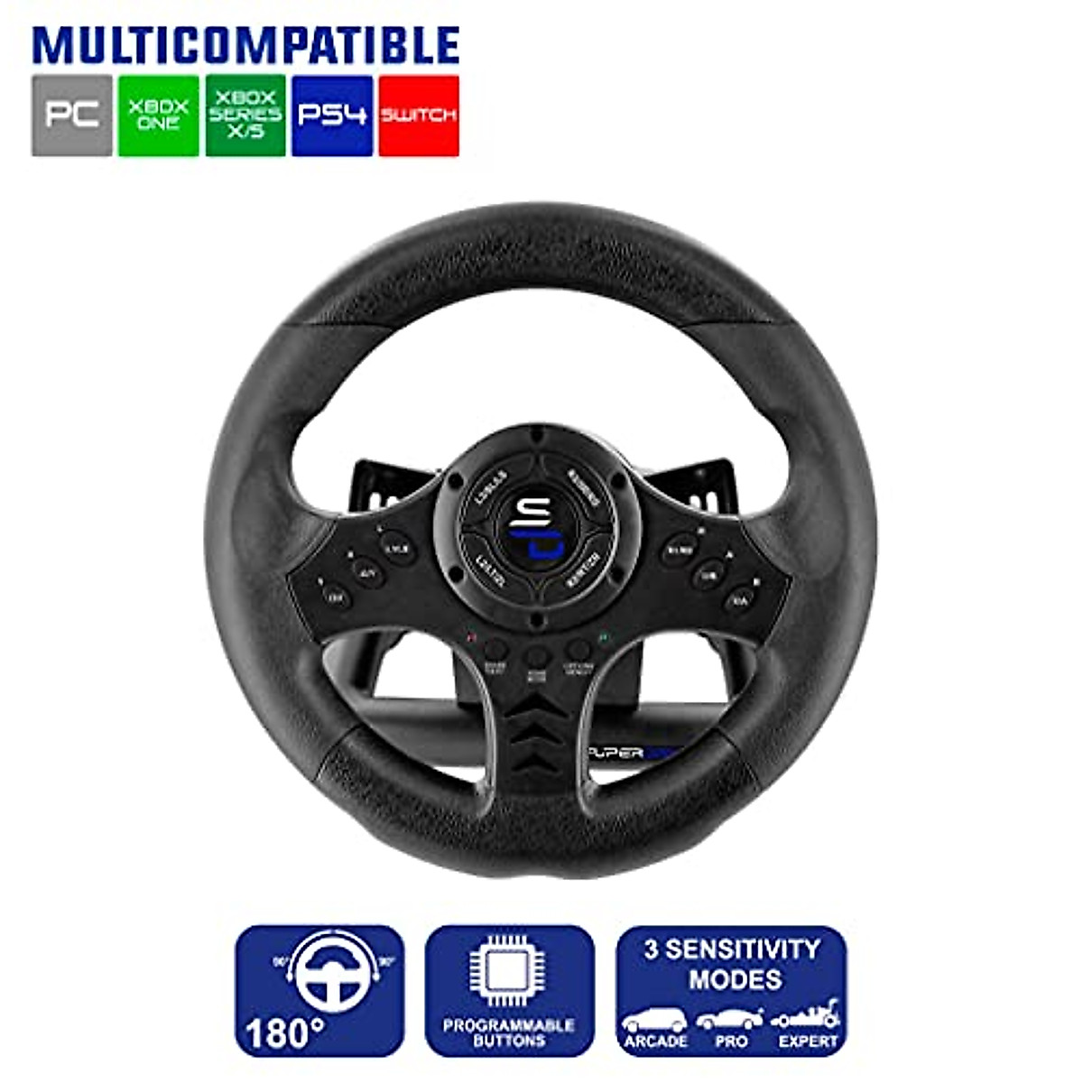 Superdrive SV450 racing steering wheel with Pedals and Shifters Xbox Serie X / S, Switch, PS4, Xbox One, PS3, PC (programmable for all games)