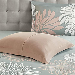 Madison Park Essentials Maible Cozy Bed in A Bag Comforter with Complete Cotton Sheet Set-Floral Medallion Damask Design All Season Cover, Decorative Pillow, Queen (90 in x 90 in), Blush/Gray