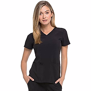 Dickies EDS Essentials Scrubs, V-Neck Womens Tops with Four-Way Stretch and Moisture Wicking DK615, S, Black