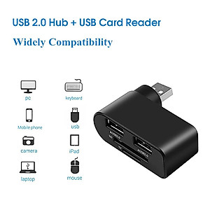 WJCCY USB Hub 2.0 SD TF Card Reader Adapter Splitter Power Interface USB Card Reader for Computer Laptop PC