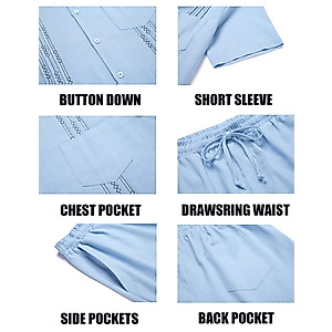 COOFANDY Men's Linen Sets 2 Piece Hawaiian Vacation Matching Shirt and Shorts Set