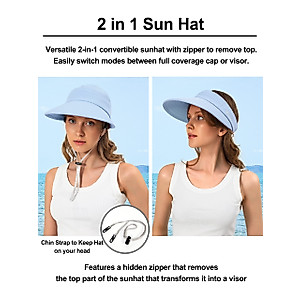 Sun Hats for Womens Wide Brim Visor UV Protection Dual Purpose Hat for Beach Summer Packable Hat(Blue)